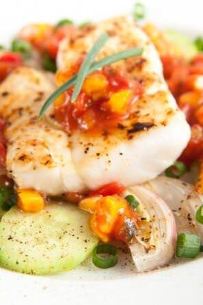 Receta: Ikan panggang sambal mangga - Barbacoa de lubina con salsa de mango